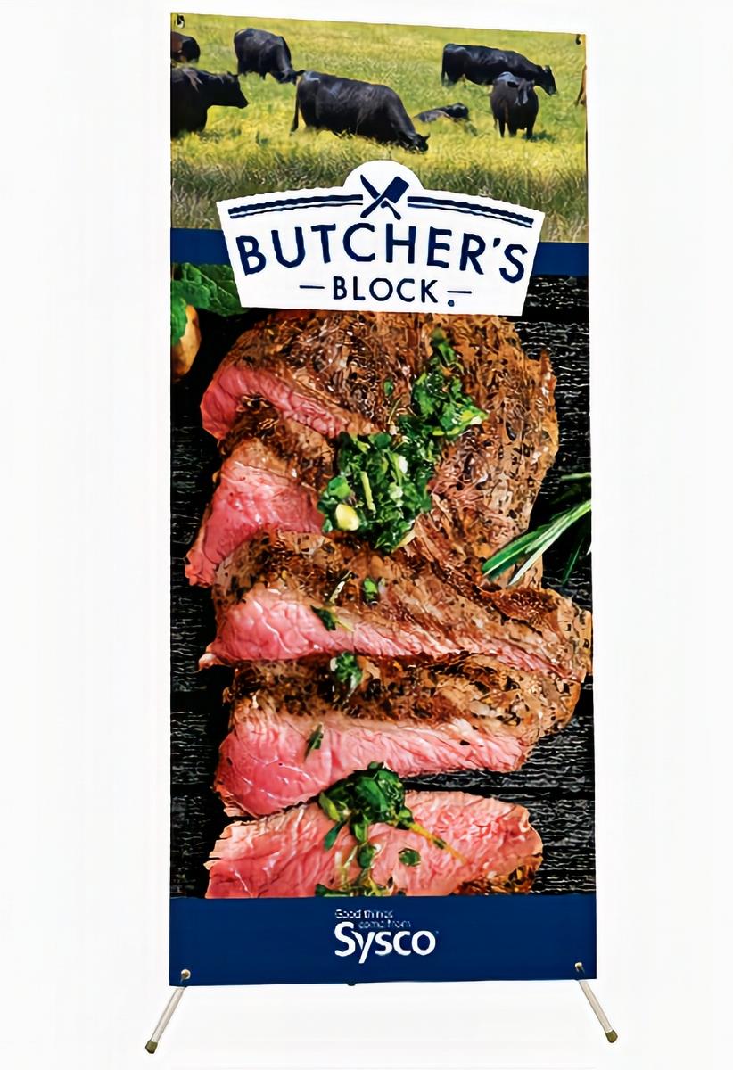 Sysco Butcher Block Brands X-Frame Banner | Post Up Stand