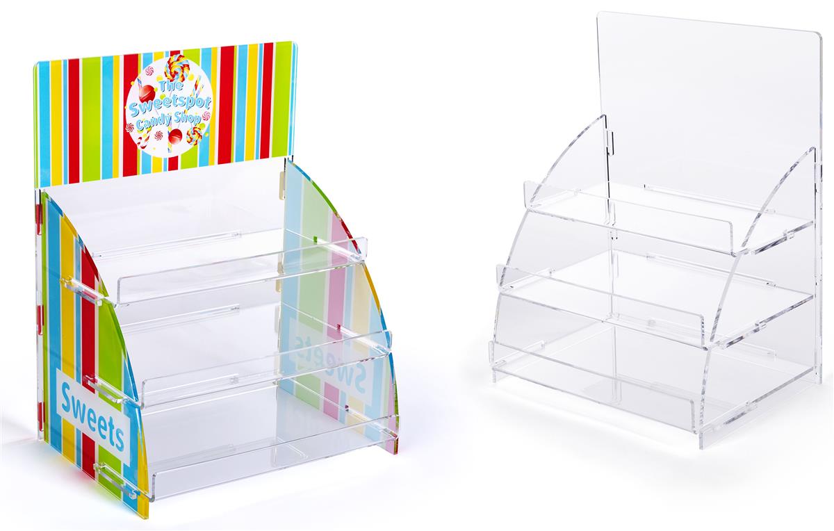 Three Tier Printed Acrylic Display Shelves | Custom Printing