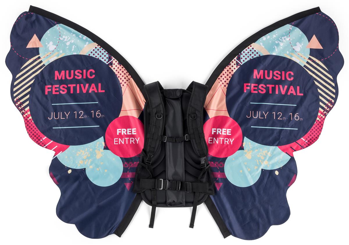 Walking Butterfly Backpack Advertising | Custom UV Printing