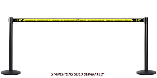 Social Distance Stanchion Belt Barrier | 6.5' Pre-Printed Band