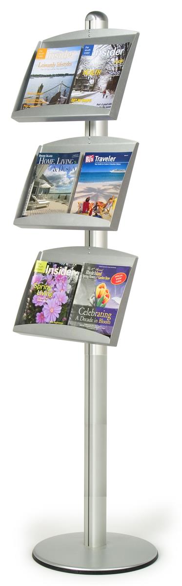 FORTE Literature Stand | 3-Pockets, Round Silver Base
