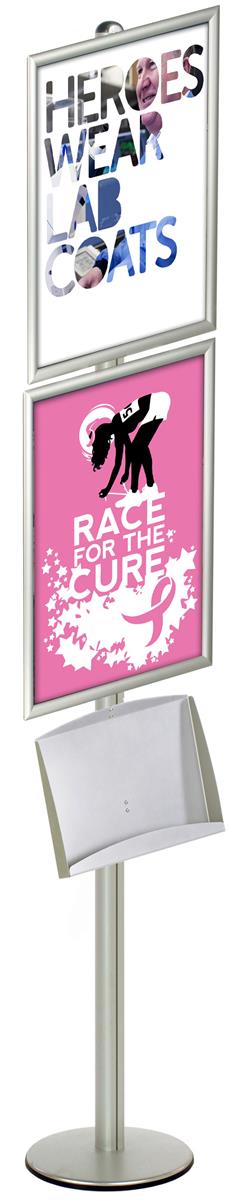 Indoor Advertising Post | w/ Poster Frames & Magazine Holder