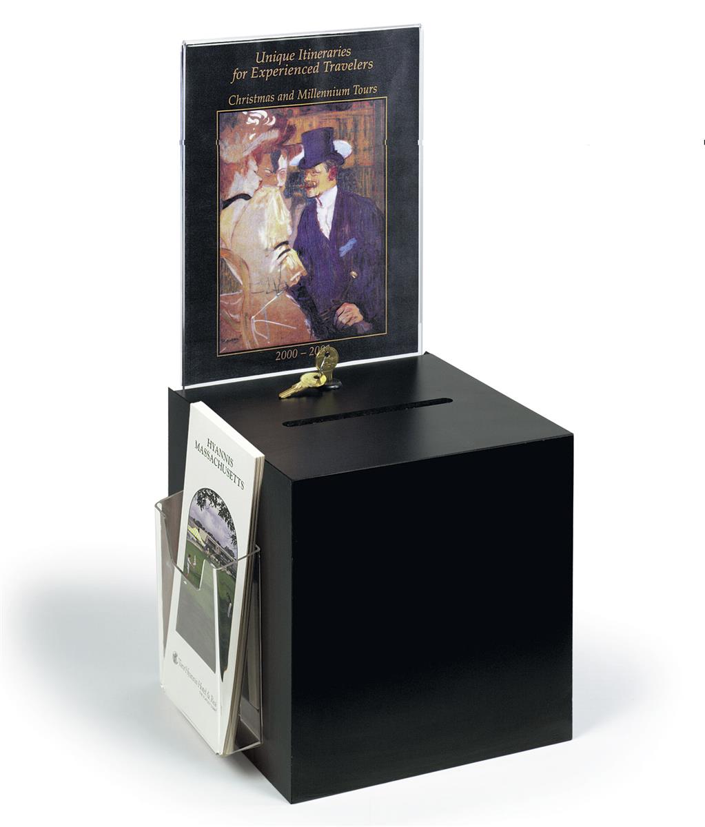 Wood Ballot Box | Brochure Pocket, Sign Holder & Locking Top