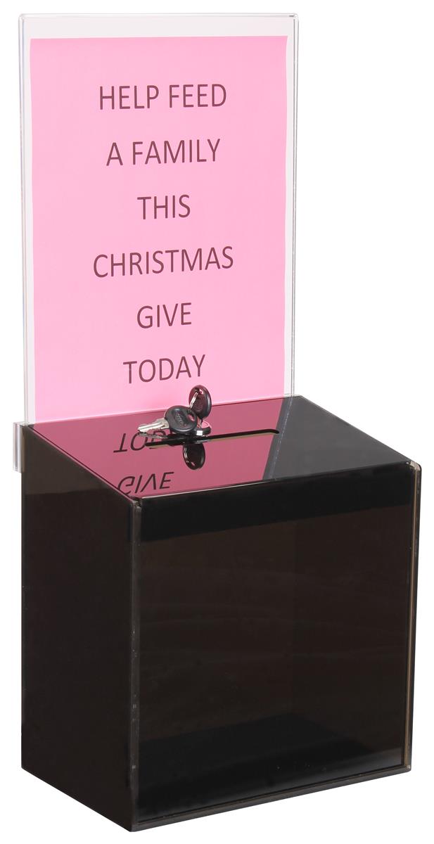 Black Acrylic Ballot Box | Sign Header and Key Lock