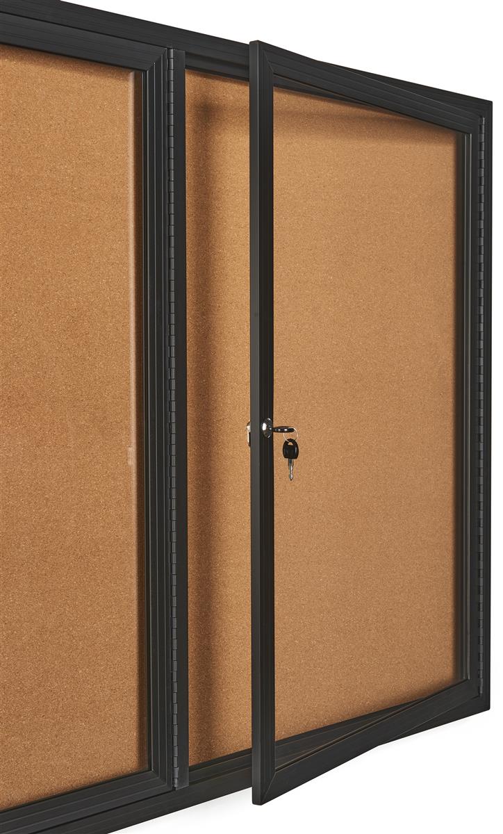 72" x 36" Locking Bulletin Boards | Black or Silver Finish