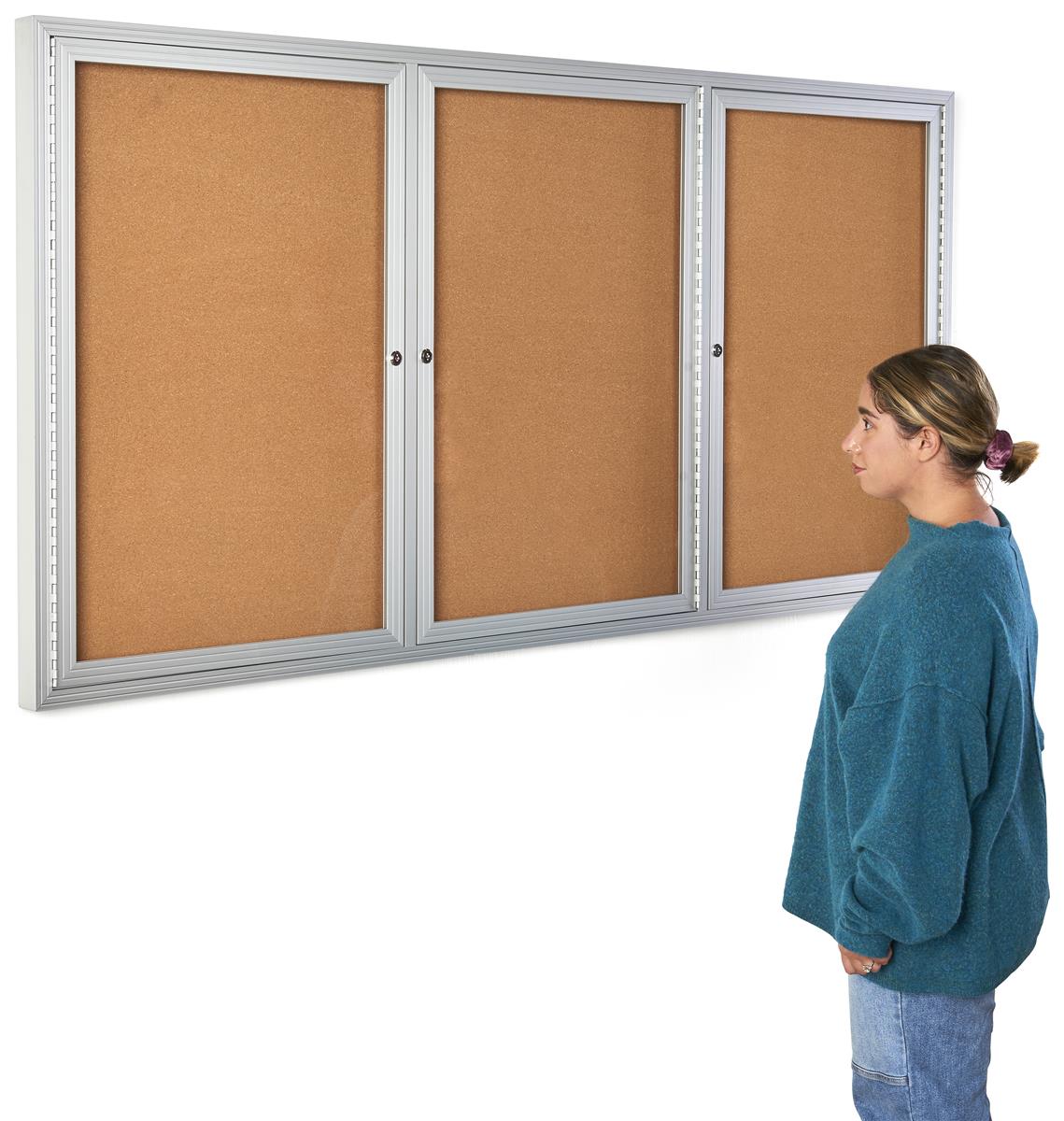 72" x 36" Locking Bulletin Boards | Black or Silver Finish