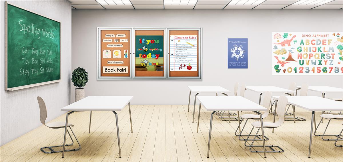 72" x 36" Locking Bulletin Boards | Black or Silver Finish