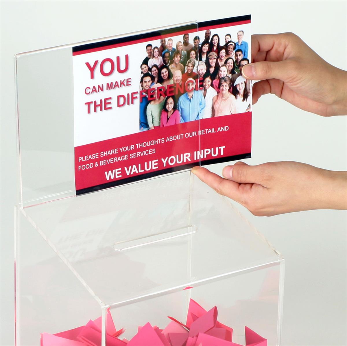 Recycled Acrylic Suggestion Drop Box w/ Key Lock and Sign Channel