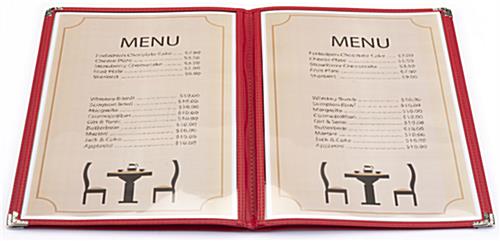 Red 8.5” x 14” (4) Page Menu Cover | Silver Corner Protectors