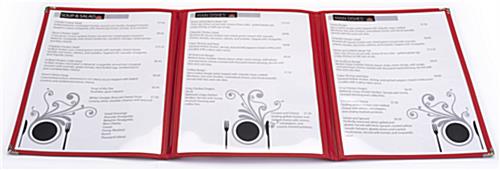 Red 8.5” x 14” (3) Panel Clear Menu Covers | Cuisine Jacket