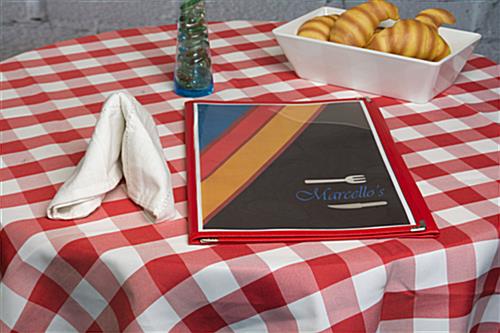 Red 8.5” x 14” (3) Panel Clear Menu Covers | Cuisine Jacket