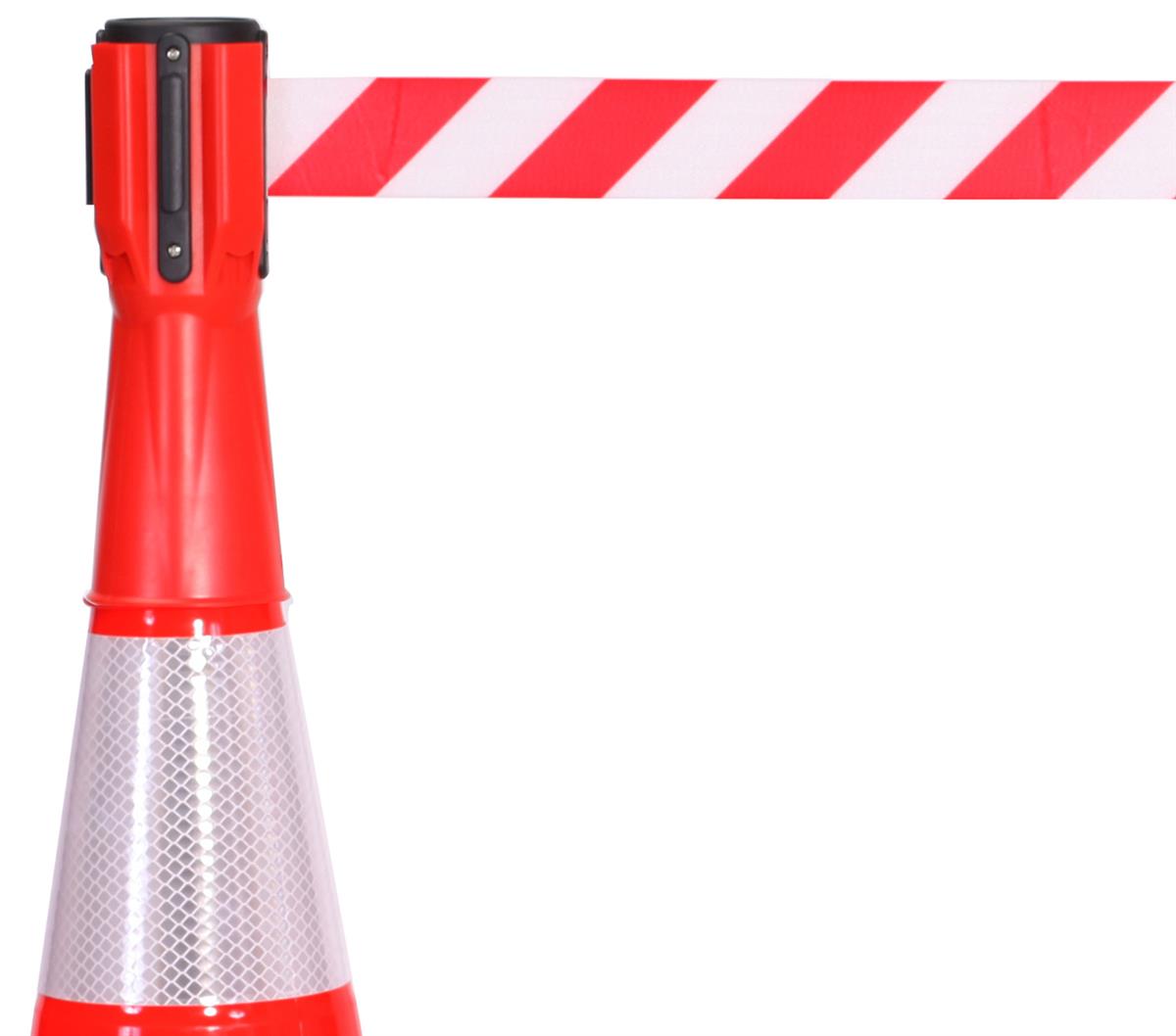 Traffic Cone Retractable Belt Topper | Red & White Strap
