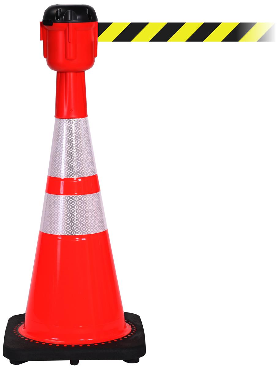 Traffic Cone with 15' Belt | Diagonal Stripe Design