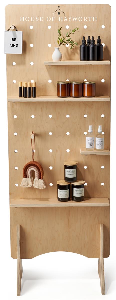 Wooden Pegboard Floor Display | Custom Printed Header