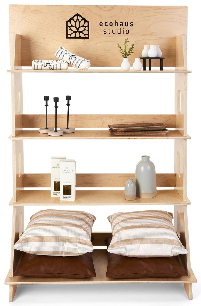 Wooden Multi-Tier Shelving Display with Custom Printing