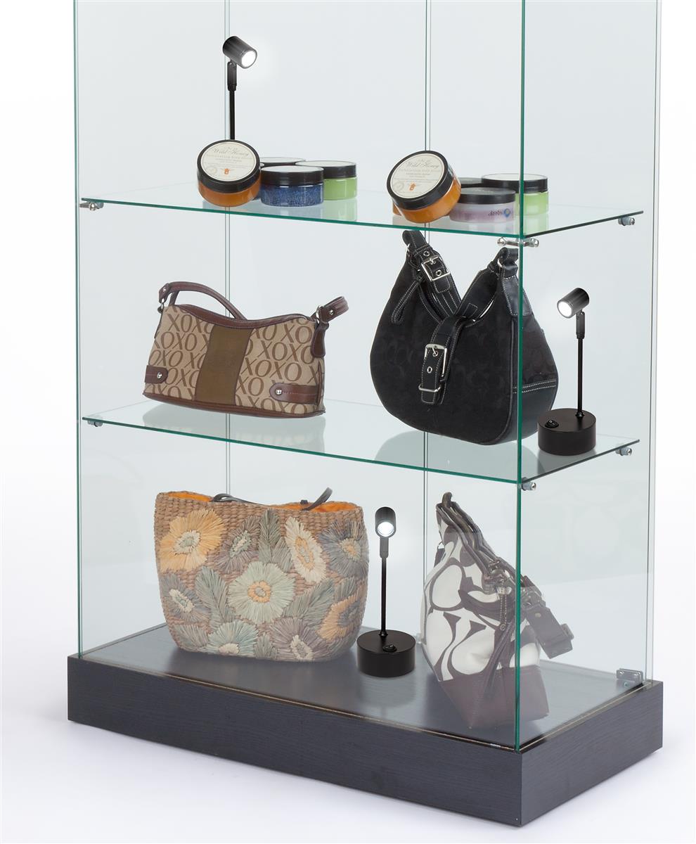 Display Case Spotlights | 4 Sizes, Set of Two in Black or Silver