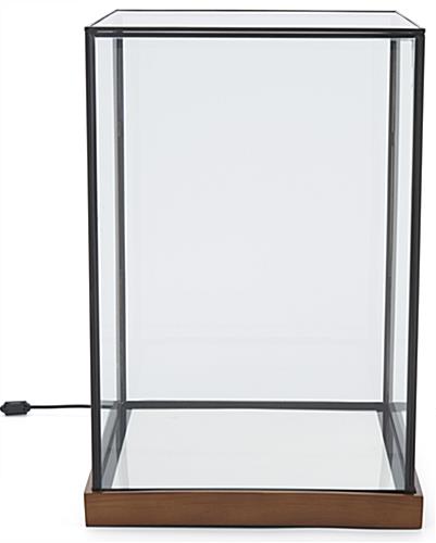 LED Glass Tabletop Display Box | Black Copper Frame w/ Wood Base