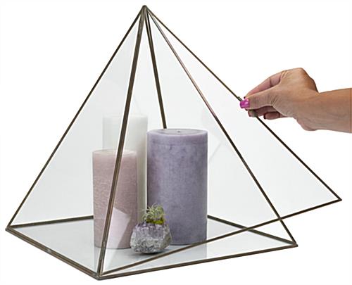 Large Pyramid Display Box | Antique Gold Edging & Hinged Door