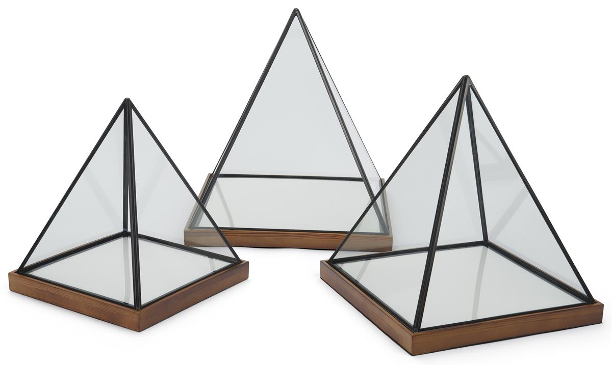 Lighted Pyramid Glass Box | Antiqued Gold Edging and Lift-Off Top