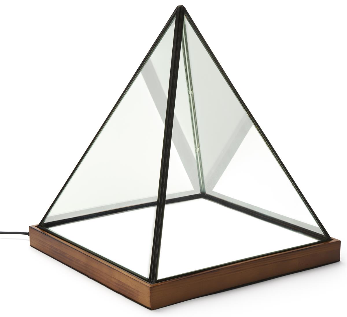 Lighted Pyramid Glass Box | Antiqued Gold Edging and Lift-Off Top