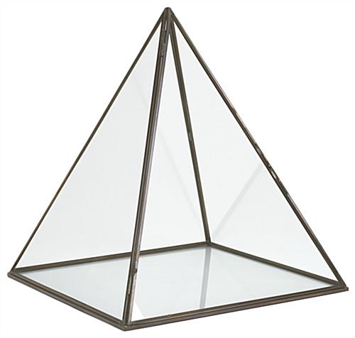 Small Glass Pyramid Box | Gold Metal Accents & Hinged Door