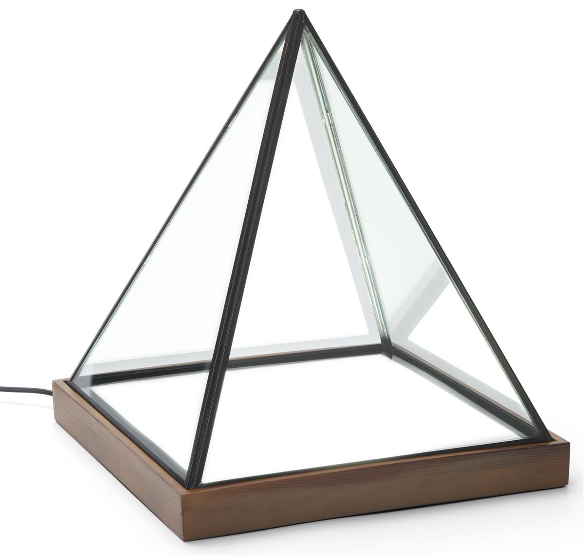 Lighted Pyramid Glass Box | Antiqued Gold Edging and Lift-Off Top