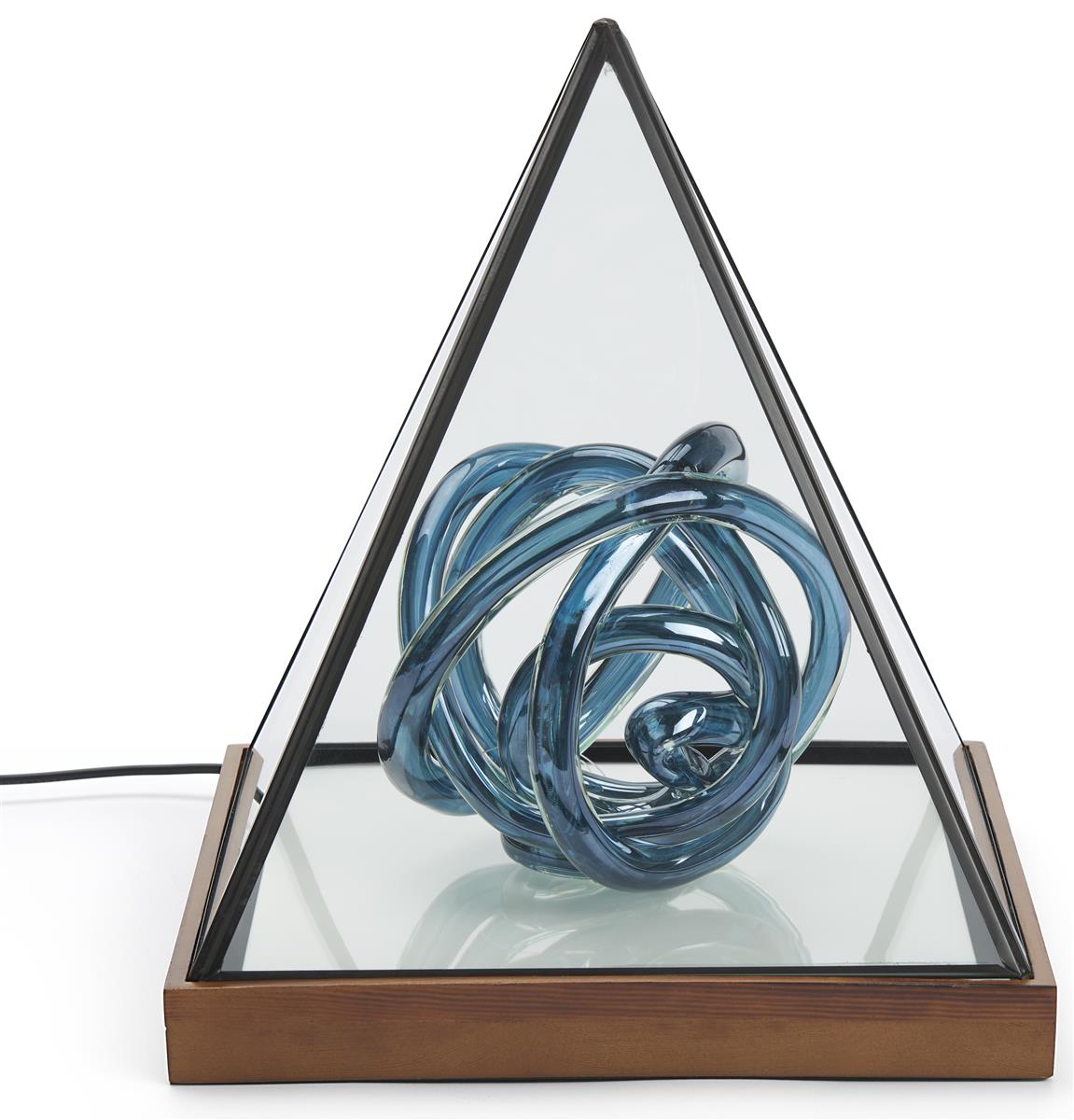 Lighted Pyramid Glass Box | Antiqued Gold Edging and Lift-Off Top