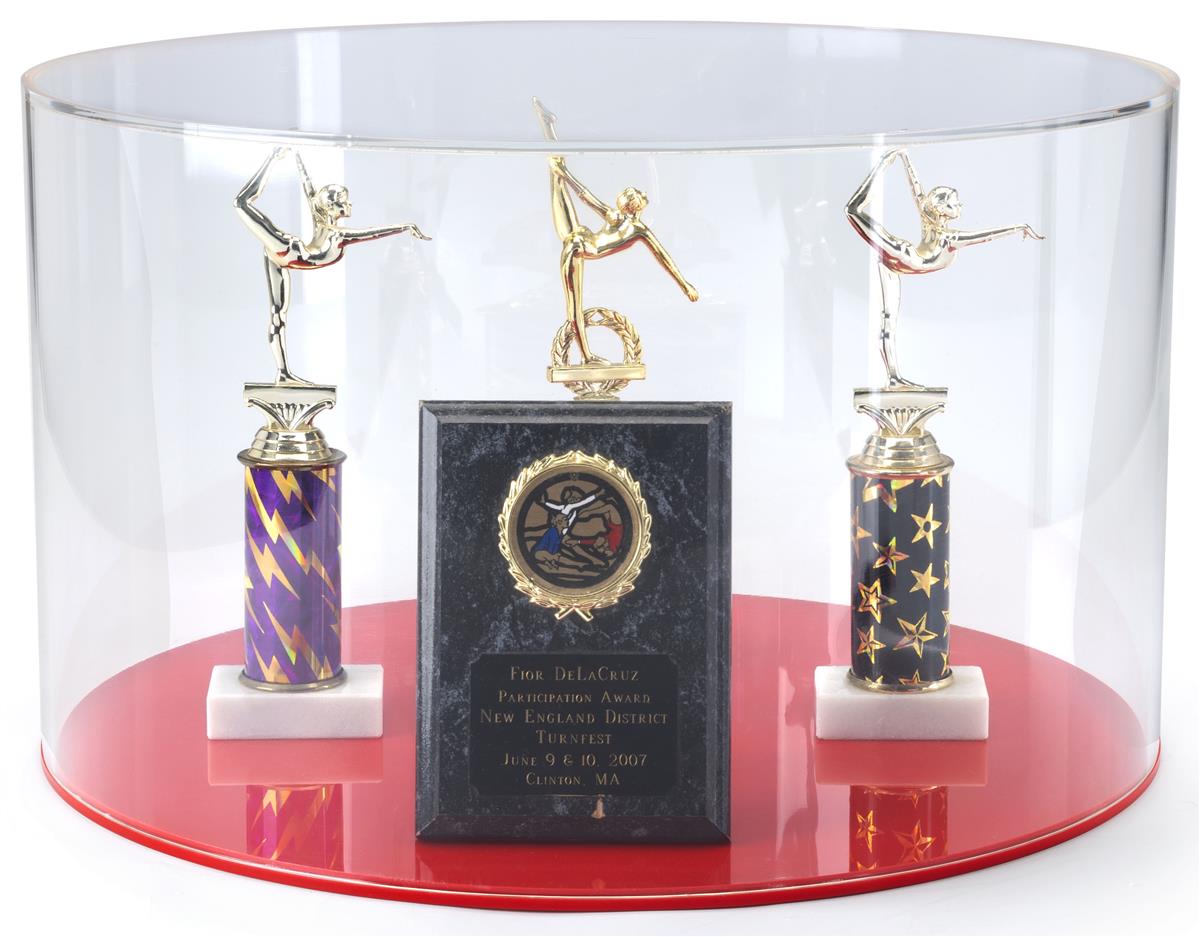 Round Red Display Case | Clear Acrylic Lift-Off Cover