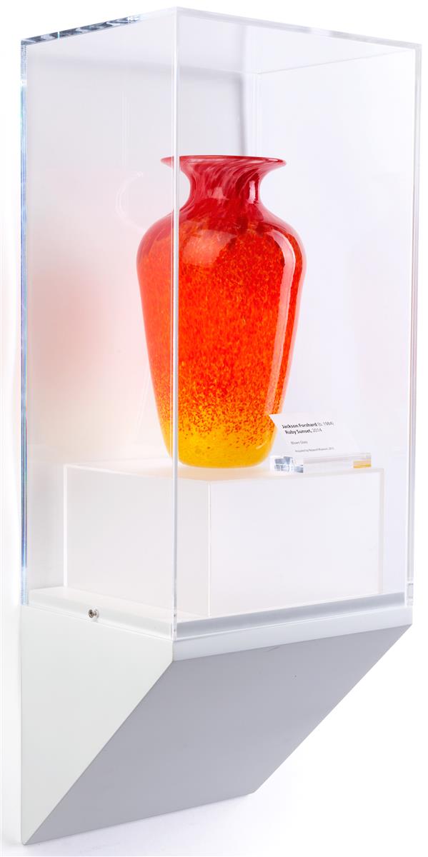 Wedge Pedestal Museum Wall Display | Clear Vitrine on White Shelf