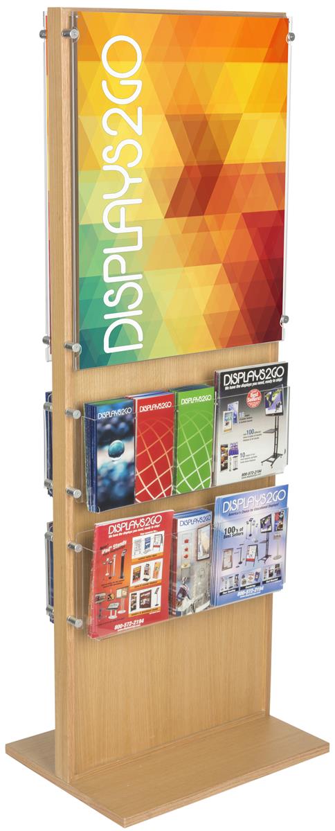 Two-Sided Wooden Poster Display with 20 Pockets | Floor Standing