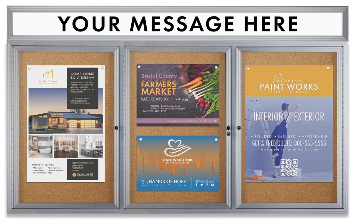 Enclosed 72 x 48 Notice Board - Customizable Header