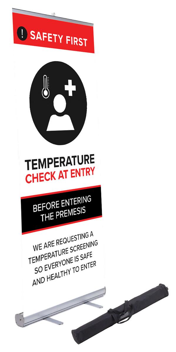 Retractable Temperature Check Banner | 33" x 78" Vinyl Sign