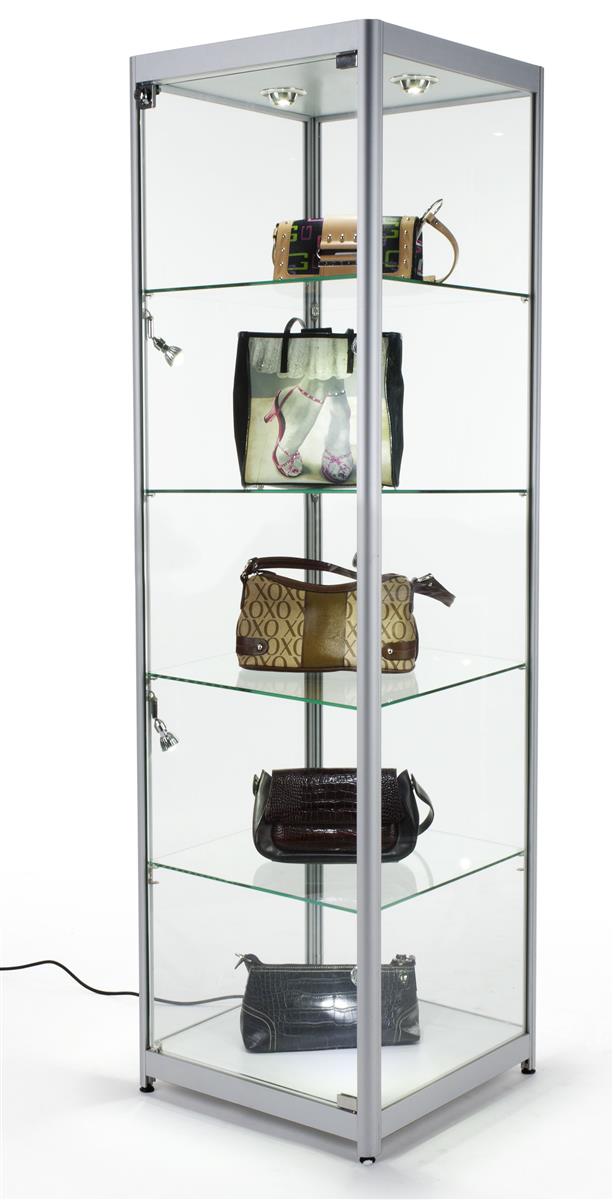 Silver Tower Showcases | Tempered Glass & Aluminum Frame