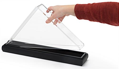 Clear Triangle Acrylic US Flag Box | Dark Solid Oak Base