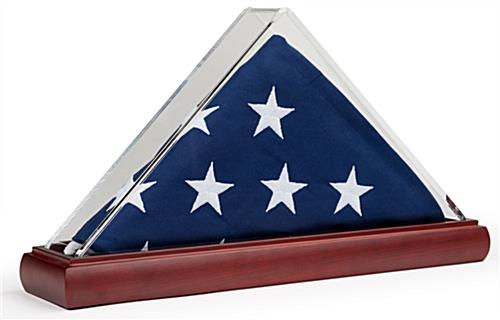 Acrylic Triangle Clear US Flag Case | Rich Red Mahogany Base