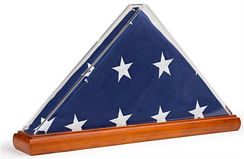 Folded Flag Holder Clear Acrylic | Oak Base with Cherry Finish