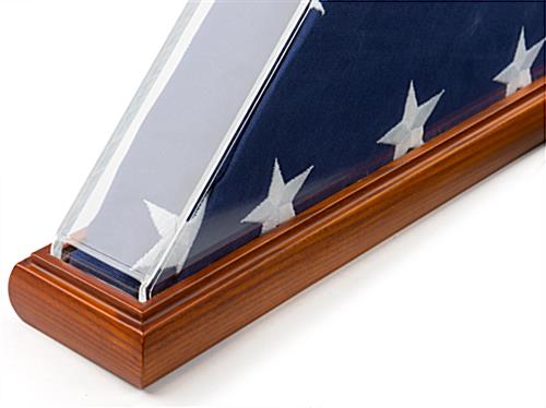 Folded Flag Holder Clear Acrylic | Oak Base with Cherry Finish