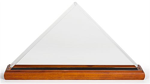 Folded Flag Holder Clear Acrylic | Oak Base with Cherry Finish