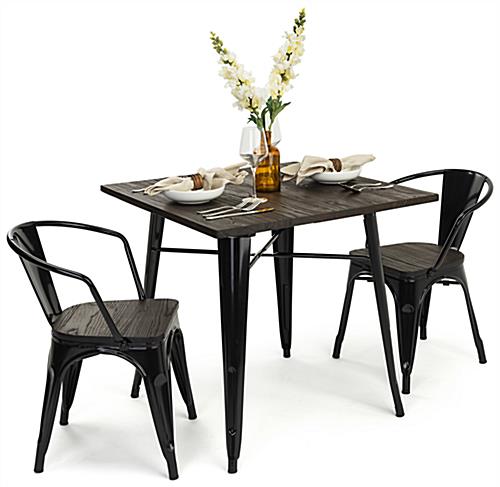 Indoor Café Table Set | 3-Piece Wood and Metal Furniture Set