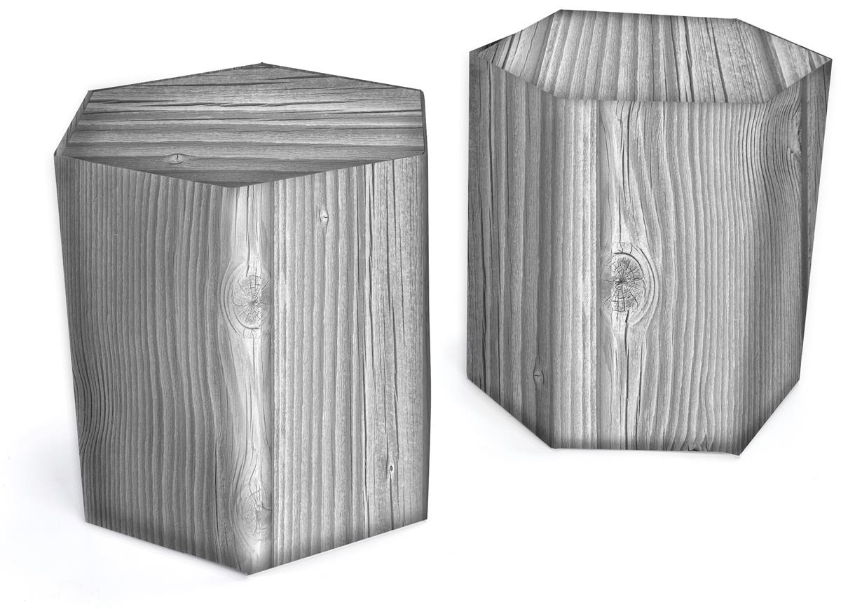 Hexagon Portable Stool Chair | 17"h, Gray Wood Print