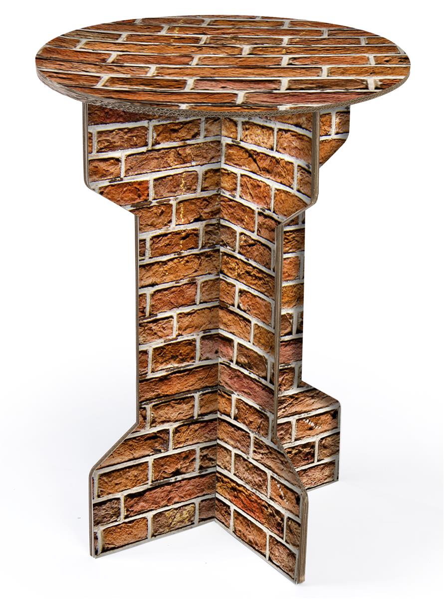 Round Cardboard Table | 25"h, Red Brick Print