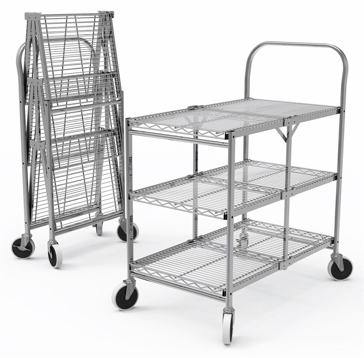 Collapsible Metal Service Cart |Easy-to-Store Folding Design