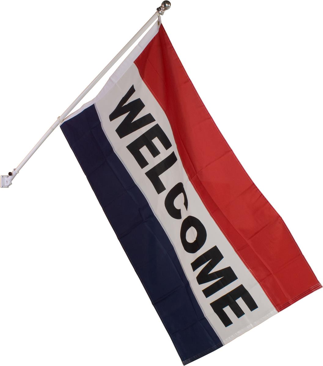 Welcome Flag with Flag Pole | Mounting Brack Included