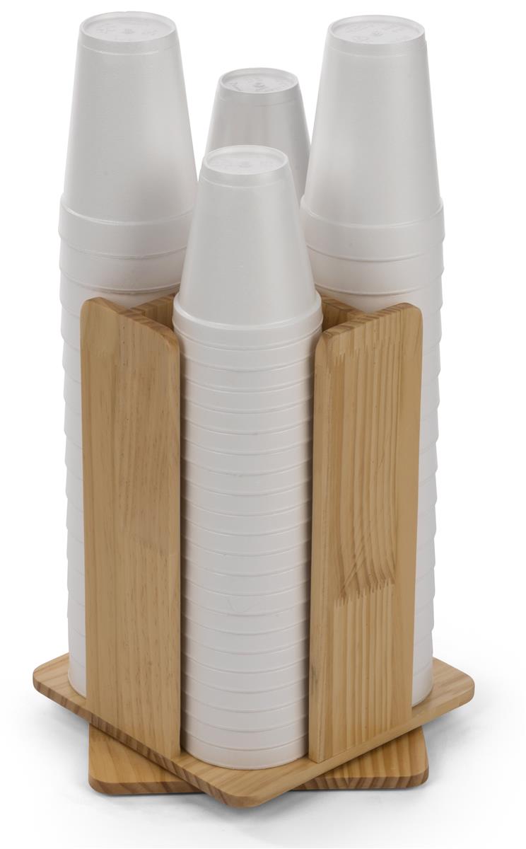 Revolving Countertop Cup Dispenser | 4-Stack Natural Wood Holder