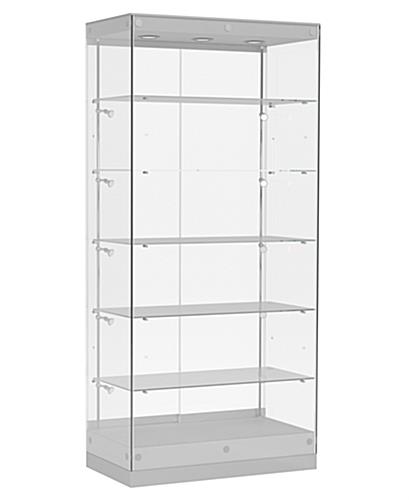 Modern LED Display Case | Silver Top & Base