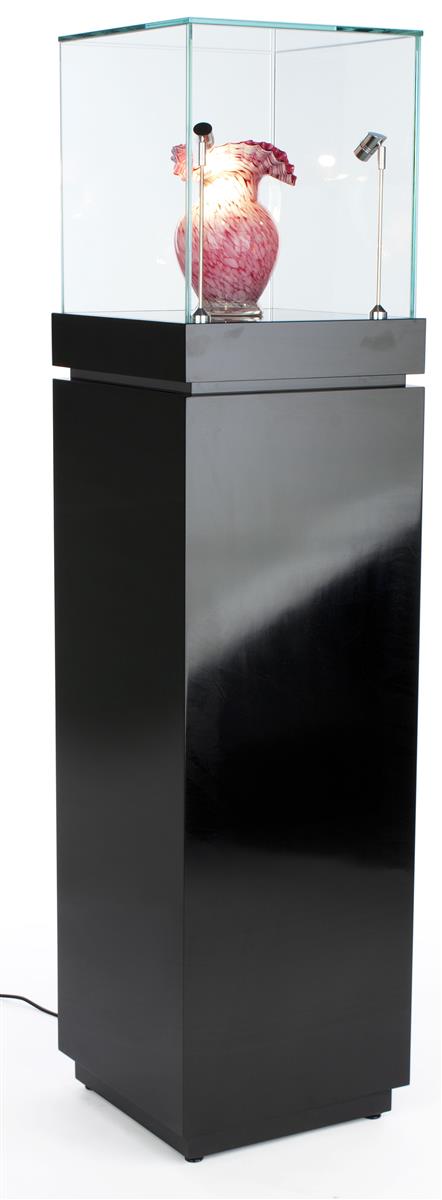 Black Gloss Museum Showcase | LED Spotlights & Tempered Glass