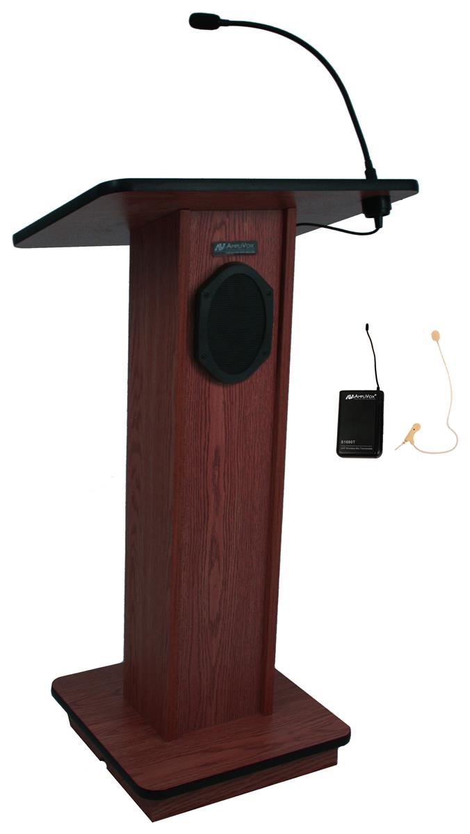 Wood Podium with Wireless PA | Built-in Speaker