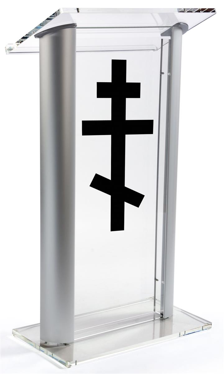Acrylic Pulpit with Orthodox Cross with Stock Vinyl Printing