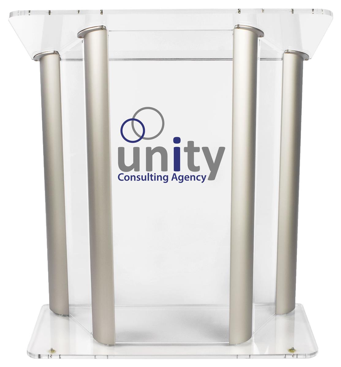 Large Lucite Lectern with 2-Color Graphic | Aluminum Pillars