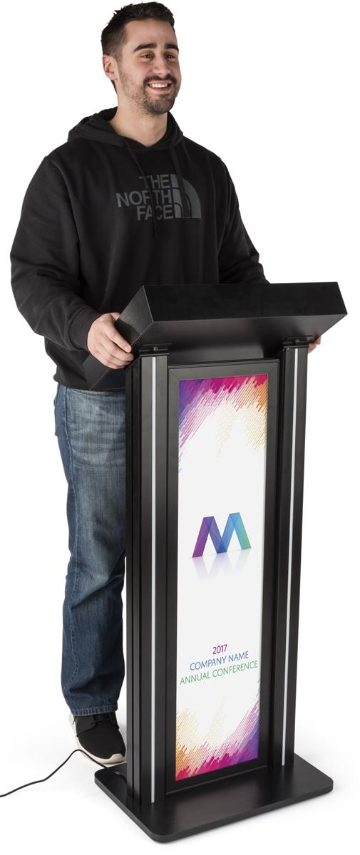 LED Podium with Graphic | Pull Out Drawer